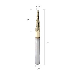PANHAM 1/16 Inch Ball Nose Upcut CNC Spiral Router Bit 5.4 Degree Tapered Angle for 2D and 3D Wood Carving Solid Carbide ZRN Coating 4 Flutes,1/16"X 1" X 1/4"X 3"