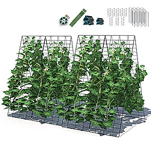 Giantex 8 Panels Cucumber Trellis, A-Frame Garden Trellis for Plant Climbing, Greenhouse Vegetable Fruit Grow Support with 18 Clips, 16 Ground Stakes, 8 Spiral Connectors, 12 Cable Tie, Twist Tie