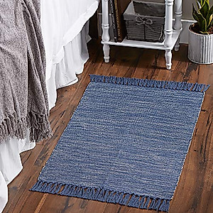 DII Woven Rugs Collection Ribbed Reversible Cotton, 2x3', French Blue & Off-White
