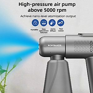 KONBANZE Handheld Nano Machine Fogger Machine，Electrostatic Sprayer，Sanitizer Spray Machine with Blue Light，Electrostatic Nano Atomizer Sprayer & Cordless Nano Steam for Home Office Garden ues (Gray)