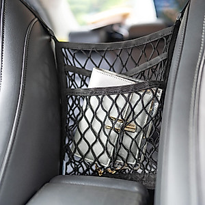SnowyFox Upgraded Universal 3-Layer Car Mesh Organizer Storage, Car Seat Mesh Pet Child Barrier Storage Net Storage Net for Purse Pets Luggage Barrier Children Kids