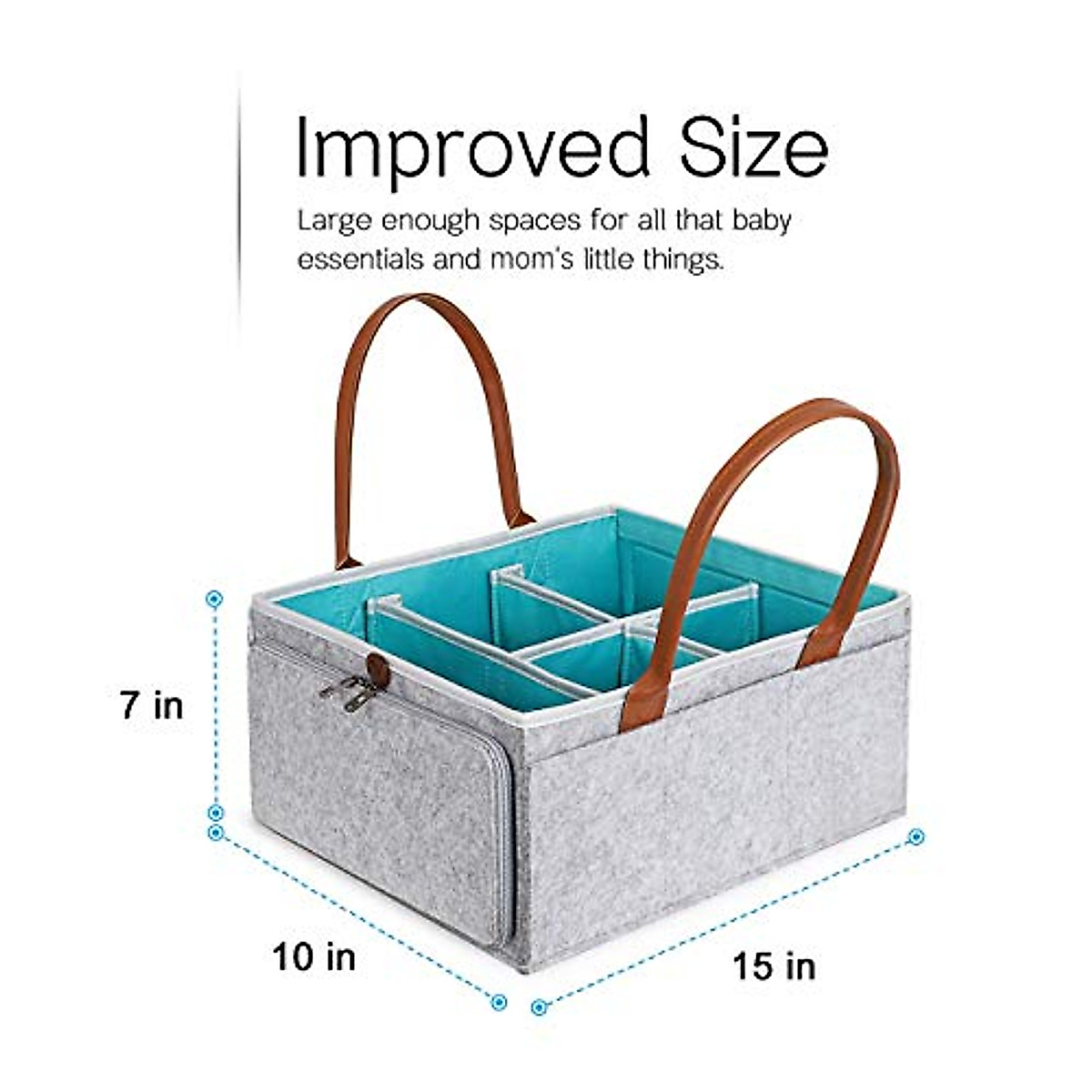 shyness Diaper Organizer Baby Nursery Basket with Zipper Lid and Leather Handle Baby Changing Bag