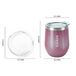 BJPKPK 2 pcs 12oz Insulated Wine Tumblers, 12oz Double Wall Vacuum Coffee Mugs with Lid, Unbreakable Stainless Steel Wine Glasses, Insulated Coffee Cups for Home & Outdoor, Shimmer-Rose Red
