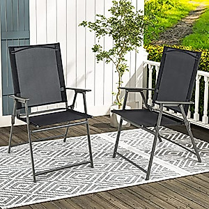 Giantex Patio Folding Chairs Set of 2, Outdoor Lawn Chairs with Rustproof Metal Frame, Portable Dining Chairs for Porch, Deck, Garden, Backyard, Camping