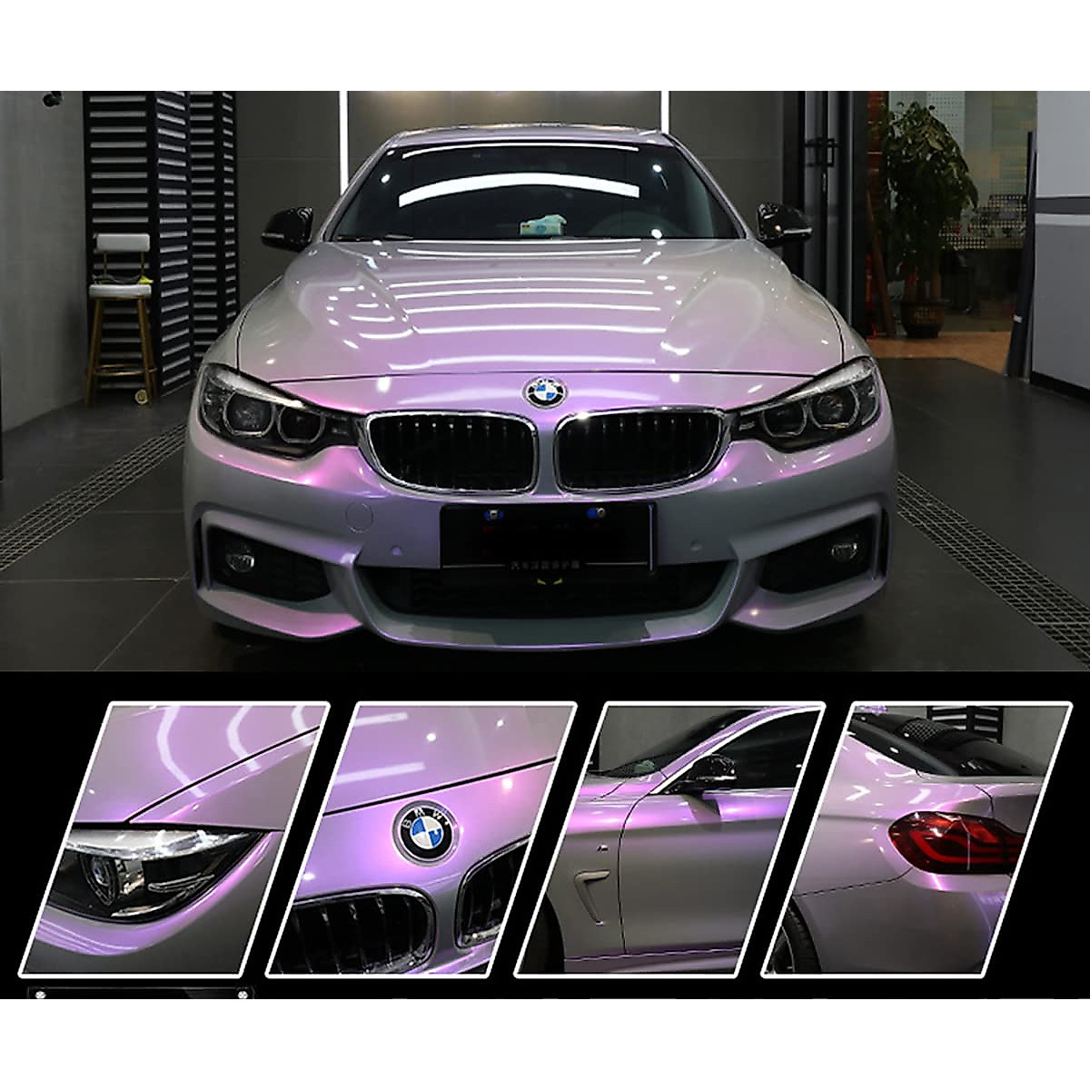 ASENDIWAY Chameleon Glossy Light Grey to Purple Car Vinyl Wrap Roll Color Change Adhesive Decal Sticker Film Stretchable Air Release DIY Vehicle Vinyl