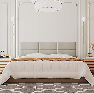 Upholstered Wall Mounted Headboard, 3D Wall Panels Peel and Stick Floating Headboard Full Size Headboard Only, Boho Dorm Tufted Bed Headboard in Beige (6 Panels, 10" x 24")