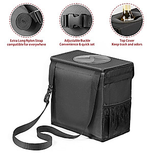 Ryhpez Car Trash Can with Lid - Car Trash Bag Hanging with Storage Pockets Collapsible and Portable Car Garbage Can with Metal Rack Support