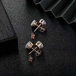 MDFUN 18K Rose Gold Plated Round Clear Cubic Zirconia Stud Earring Pack of 6 Pairs (6 Pairs)