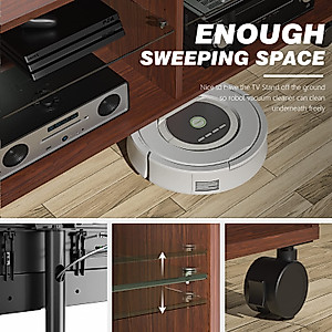 Rfiver Swivel Wood TV Stand on Wheels with Mount for 32-70 Inch Flat Screen TVs, Rolling Entertainment Center with 4-Shelf Storage for Media Console, Universal Floor TV Stand Cabinet for Home, Walnut