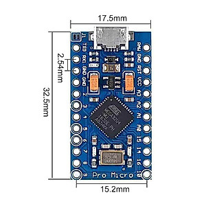 diymore Arduino Pro Micro 16MHz 5V with 2-Row Pins Header Module Board ATmega32U4 Module Board Micro USB Pro Micro Development Board Microcontroller