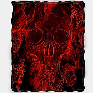 Red Skull Blanket Comfort Warmth Soft Cozy Air Conditioning Machine Wash Black and White Rose Skull Sherpa Fleece Blanket (Throw 60"x80") (Red Skull)