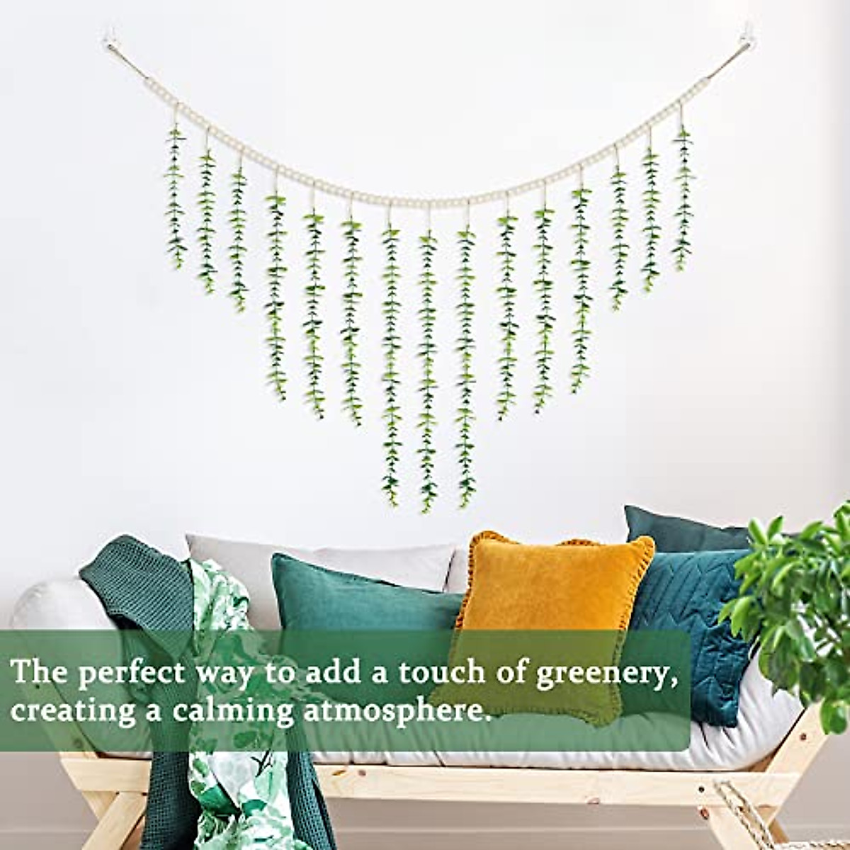 Yastouay Clearance 40" Artificial Eucalyptus Hanging Wall Decor with 6.56Ft Light Boho Wall Decor Wooden Beads Garland Fake Eucalyptus Plant Faux Fake Greenery Vines for Bathroom Bedroom Nursery