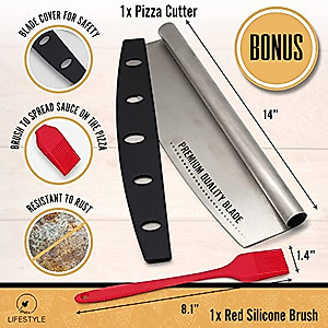 Ignite Lifestyle Pizza Peel Set - Pizza Spatula 12"x14" + Pizza Rocker Cutter + Pastry Brush - Aluminum Metal Pizza Peel 12 Inch w/Foldable Wood Handle for Easy Storage-Homemade for Pizza/Baking/Bread