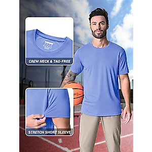 Mens Sun Shirts Short Sleeve UPF 50+ T-Shirt Quick Dry Shirts Moisture Wicking Summer Shirts Rash Guard T Shirts Light Blue M