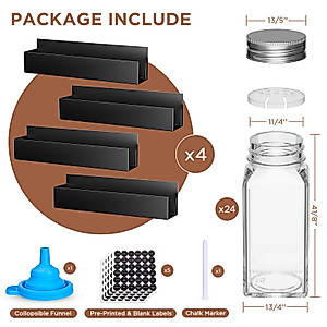 Agotglmi 4 Pack Magnetic Spice Rack with 24 Spice Jars, Spice Labels, Chalk Marker and Funnel Set, Magnetic Spice Organizer Shelf for Refrigerator, Microwave, Seasoning Organizer for Kitchen