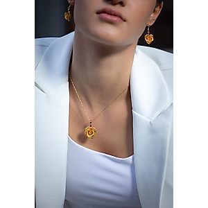 Eternal Rose 24k Gold Real Rose Flower Women's Dangle Drop Earrings (Thanksgiving Bouquet)