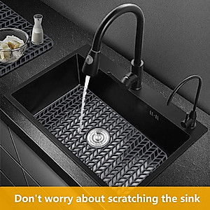 Silicone Sink Mat Protectors for Kitchen 26''x 14'' JOOKKI Kitchen Sink Protector Grid for Farmhouse Stainless Steel Accessory with Center Drain