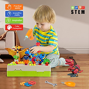 Dinosaur Take Apart Toys with Electric Drill for Kids, Dinosaur Toys for Kids 3-5, Dinosaurs Building Construction Toy Set Educational Learning STEM Toys Gift for 3 4 5 6 7 Year Old Boys & Girls