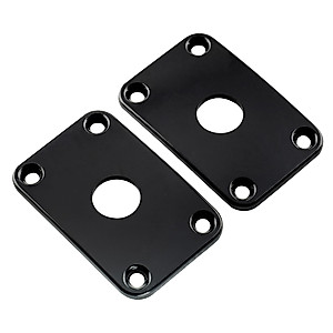 Musiclily Pro Plastic Curved Jack Plate Rectangular Jackplates for Electric Guitar, Black (Set of 2)