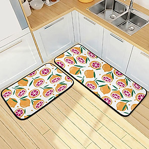 DOMIKING Citrus Lemon Kitchen Mats 2 Pieces Non-Slip Anti Fatigue Kitchen Rugs and Mats Set for Floor Cushioned Standing Mats Area Rug Runner for Hallyway Kitchen Bedroom