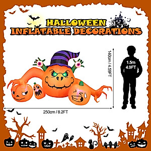 Wothfav 8FT Long Halloween Inflatable Outdoor Decorations, Pumpkin Decorations with Build-in LED Lights, Blow Up Jack-o-Lantern for Indoor Outdoor Halloween Party, Yard, Garden, Lawn