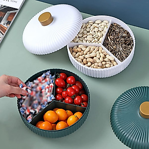 Ochine Snack Box Candy Dish Snack Tray Candy Box Storage Tray Serving Platter Round Fruit Plate Serving Dish Tray Snack Organizer Container with Lid for Home Office Wedding Christmas Party