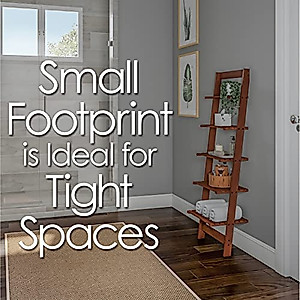 Lavish Home 5-Tier Ladder Bookshelf- Leaning Decorative Shelves for Display, Walnut