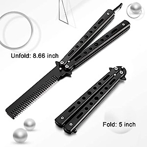 2 Pieces Butterfly Combs Stainless Steel Folding Training Practice Combs Hair Styling Tools for Sport Outdoor Use (Black, Silver)