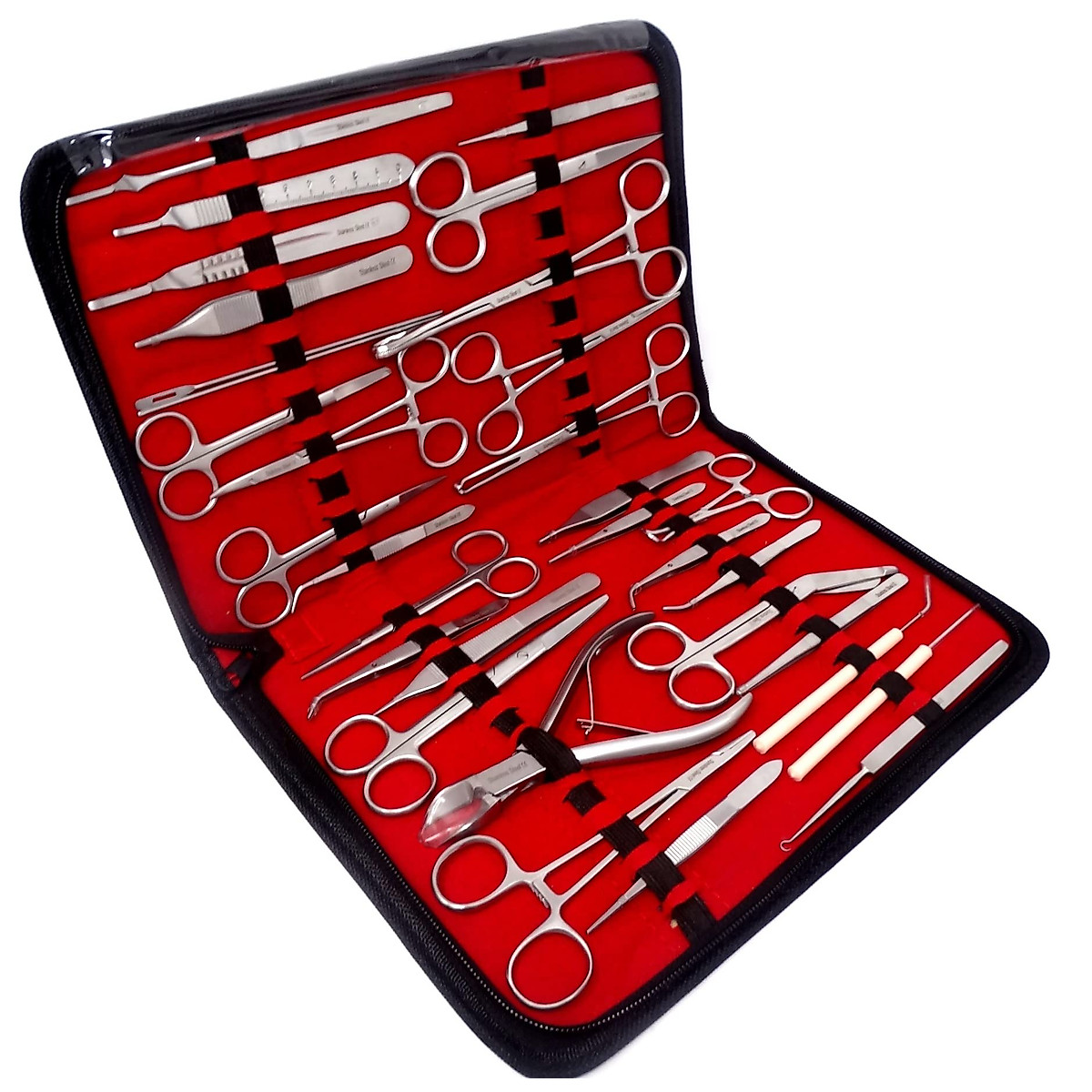 Premium A2ZSCILAB 72 Pieces Veterinary Needle Holder Scissors Hemostat Forceps Tweezers Scalpel Handles blades Instruments (All in One)- Zipper Case