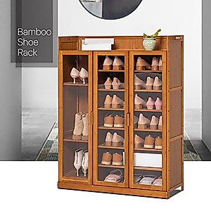 MoNiBloom 9 Tier Shoe Cabinet with Acrylic Doors & Tall Compartments for Boots Shoes Rack Organizer for 24-28 Pairs Entryway Living Room, Brown