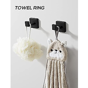 DHAEE 6 Pieces Matte Black Bathroom Accessories Set,Sturdy 304 Stainless Steel Bathroom Hardware Set,Include Wall Mounted Towel Rack/Toilet Paper Holder,Towel Rings,2 Towel Hooks,2 Soap Dish