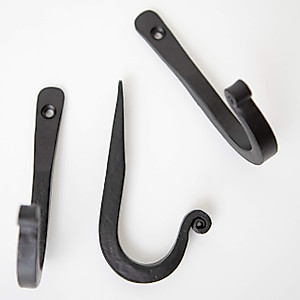 Stur-De Decorative Hooks for Wall - Wrought Iron Hooks for Hanging Coats, Hats, Bags, Towel Hooks for Kitchen or Bathrooms - Heavy Duty Black Hooks - 3.75 x 0.5 x 2 Inch (Black, 3 Hooks)