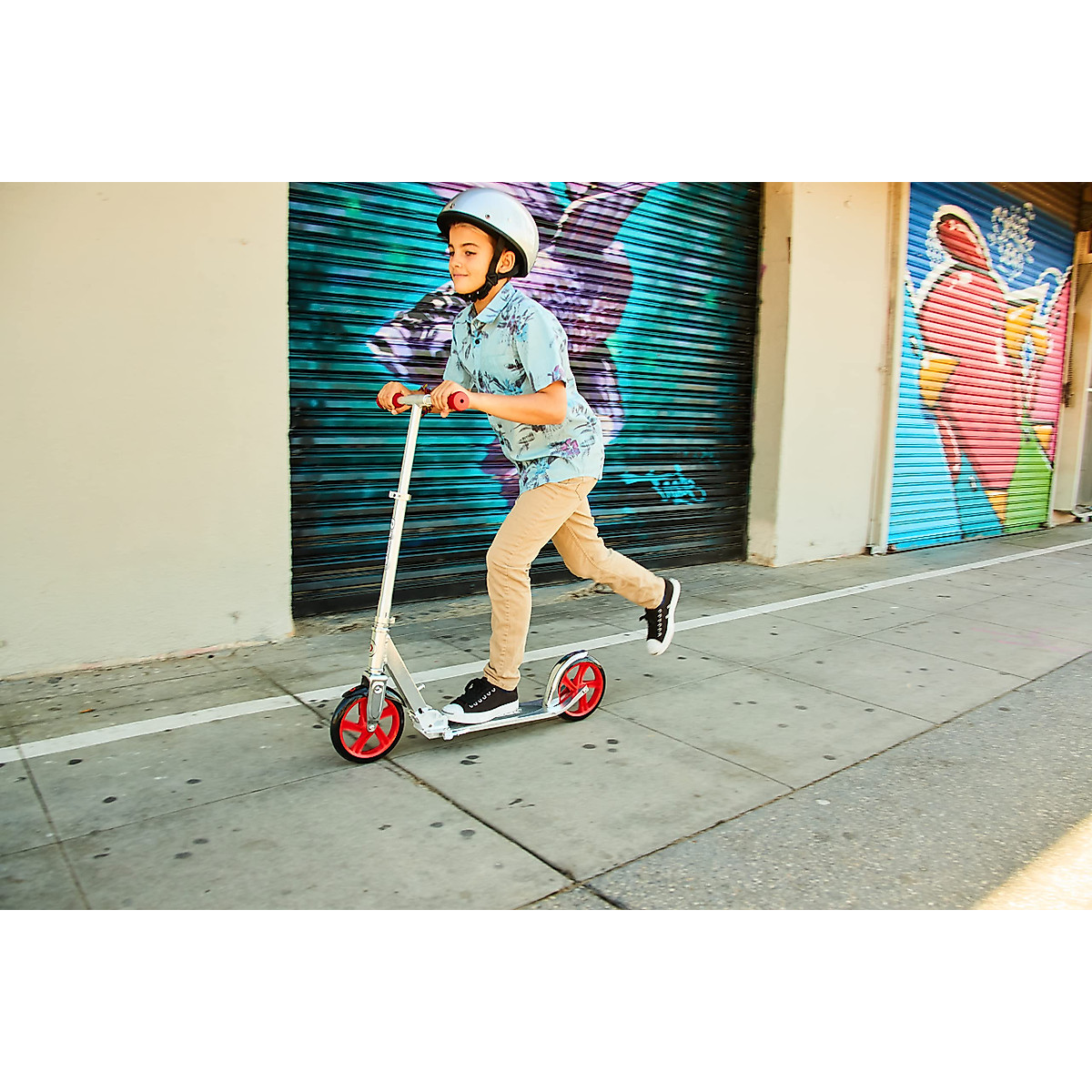 Razor A5 Lux Kick Scooter for Kids Ages 8+ - 8" Urethane Wheels, Anodized Finish Featuring Bold Colors and Graphics, for Riders up to 220 lbs