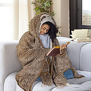 Sloth Wearable Hooded Blanket for Adults - Fluffy Super Soft Shaggy Faux Fur, Fuzzy Warm Cozy Plush Furry Fleece & Sherpa Hoodie Throw Cloak Wrap - Sloth Gifts for Women Adults and Kids