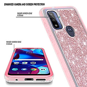 NZND Case for Motorola Moto G Pure, Moto G Play 2023/G Power 2022 with [Built-in Screen Protector], Full-Body Protective Shockproof Rugged Bumper Cover Durable Phone Case (Glitter Rose Gold)