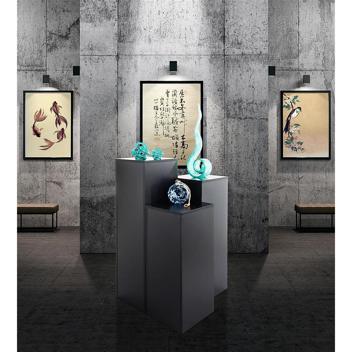 Displays2go, Portable Gallery Pedestal, Laminated Particle Board, Melamine Construction – Black Finish (WDCUBEBLK3)