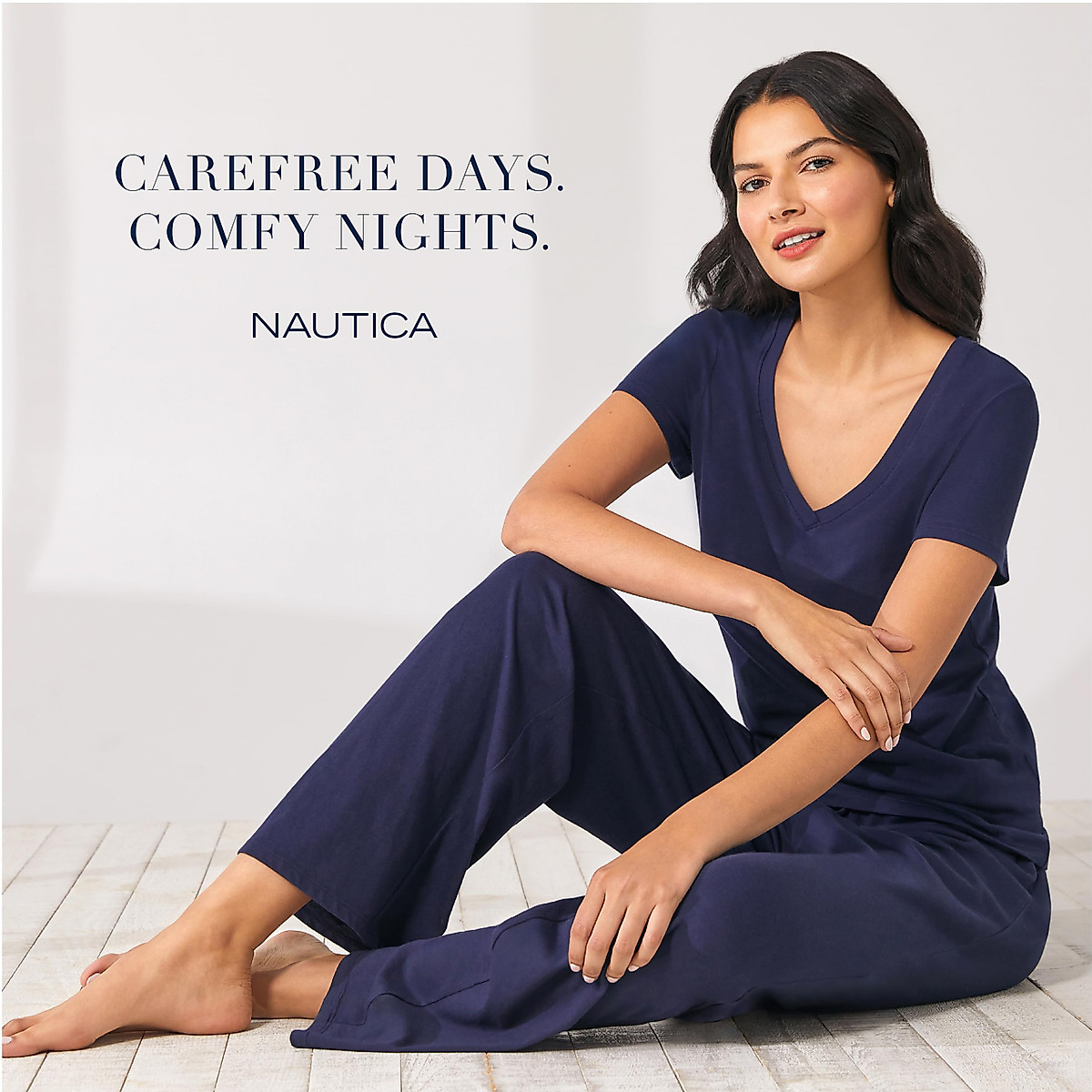 Nautica Womens Sleep Pants - Long Length, Breathable Pajama Bottoms - Cotton Knit Jersey Sleepwear and Loungewear - Navy - X-Large