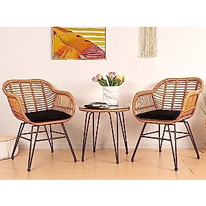 MOOWIND 3 Piece Patio Conversation Bistro Set Outdoor Modern Wicker Rattan Set for Porch Backyard Pool Black