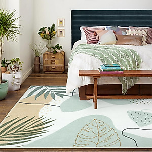 Seavish Washable Rugs for Living Room 5x7 Green Area Rug for Bedroom Low Pile Mid Century Modern Decor Rug Soft Non-Shedding Kids Room Rug Large Accent Throw Rug for Entryway Office Dining Room