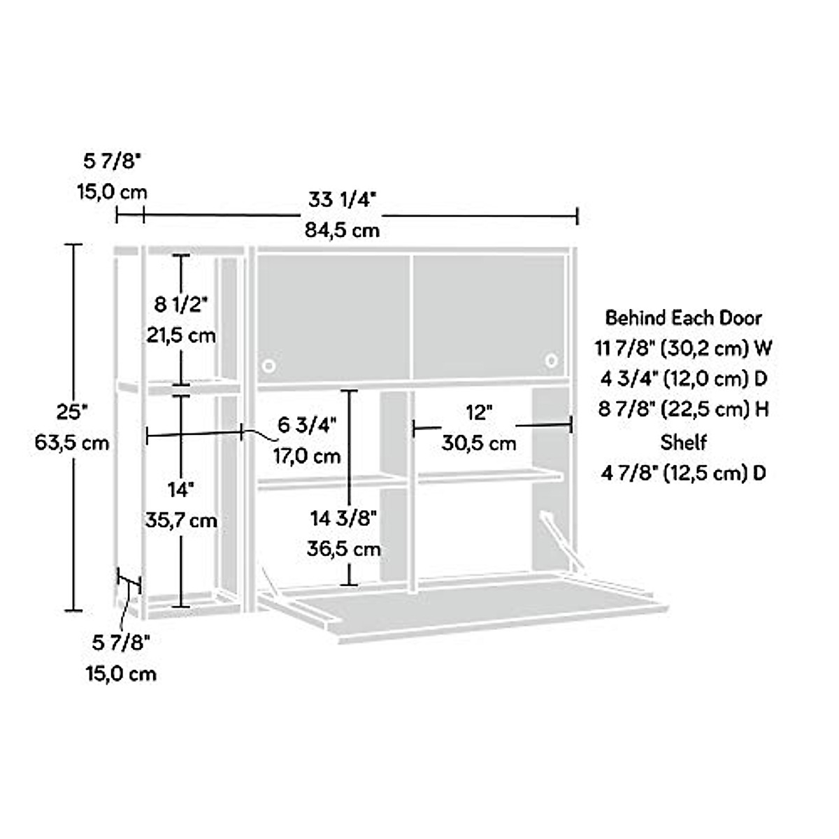 Sauder Harvey Park Wall Bar, L: 33.27" x W: 5.91" x H: 25.0", Grand Walnut Finish