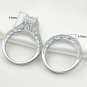 Newshe Engagement Wedding Ring Set For Women 925 Sterling Silver 1.5CT Princess White AAAAA Cz Size 7