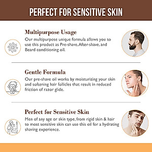 The Henna Guys 8 fl. Oz Pre-Shave & Beard Conditioning Oil for Men, Sandalwood Scent, with Jojoba, Argan, & Marula Oils, Free from Ammonia, Sulfate, Phthalate