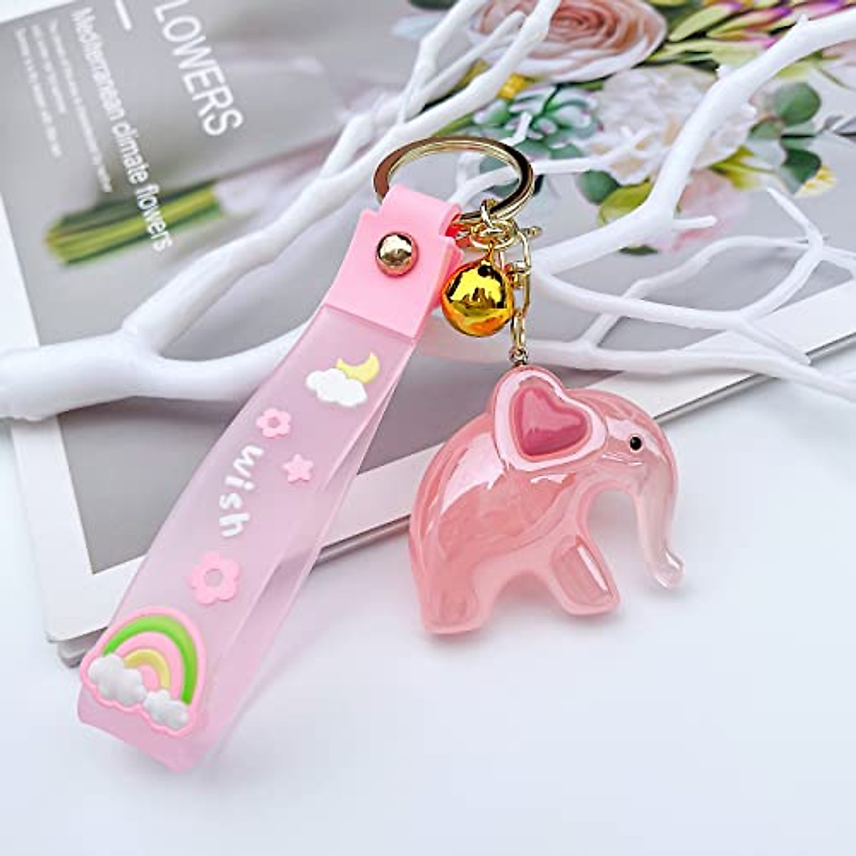 JEBBO Cute Elephant Keychain for Women Pink Animal Bag Charm Car Key Chain for Wallet Purses Backpack Key Ring…