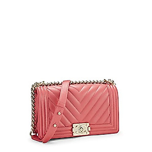 CHANEL, Pre-Loved Pink Chevron Calfskin Boy Bag Medium, Pink