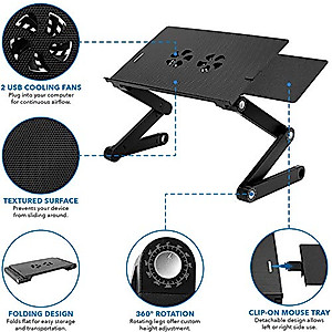 Mount-It! Adjustable Laptop Stand with Built-in Cooling Fans and Mouse Pad Tray, Easy to Use Ergonomic Laptop Stand for Bed, Couch, and Table, Portable and Lightweight