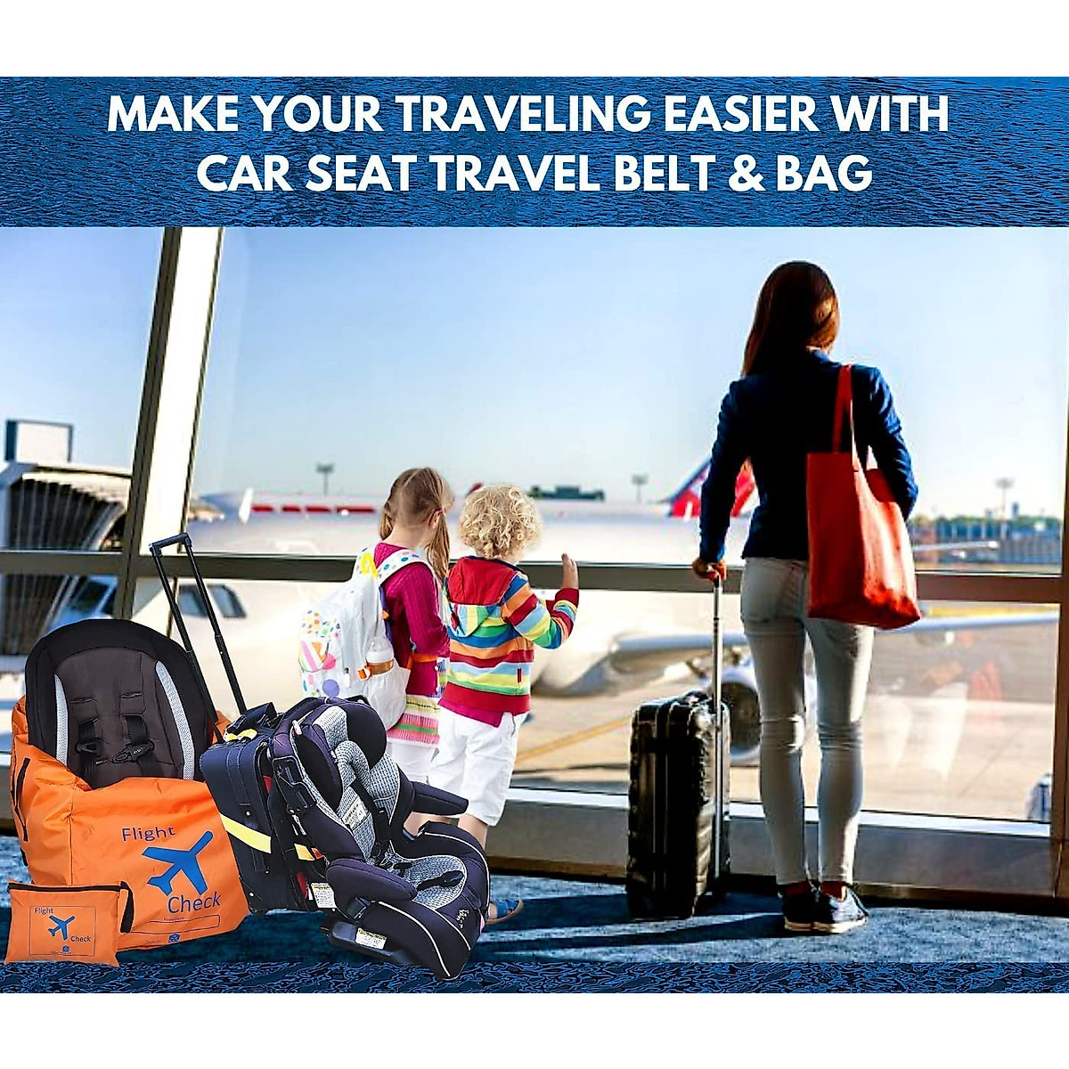Alnoor USA Double Combo of Car Seat Travel Belt & Car Seat Travel Bag | Car Seat Bags for Air Travel & Car Seat Luggage Strap | Purchase Gate Check Stroller Bag/Car Seat Carrier for Airport &