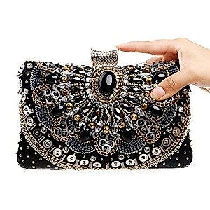 Small Beaded Clutch Purse Elegant Black Evening Bags Wedding Party Clutch Handbag Metal Chain Shoulder Bags