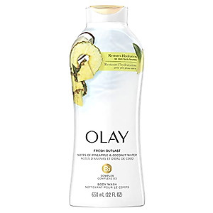 Olay Fresh Outlast Paraben Free Body Wash with Rejuvenating Notes of Pineapple and Coconut Water, 22 fl oz, Pack of 4