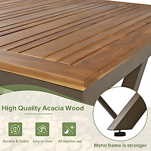 Modern 7 Pieces Patio Dining Set,Dining Table and Chairs, Acacia Wood Tabletop, Metal Frame,Outdoor Furniture Set for Garden, Backyard, Balcony (Beige/Rope1)