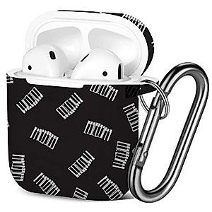 [ Compatible with AirPods 2 and 1 ] Shockproof Soft TPU Gel Case Cover with Keychain Carabiner for Apple AirPods (Piano On Back)